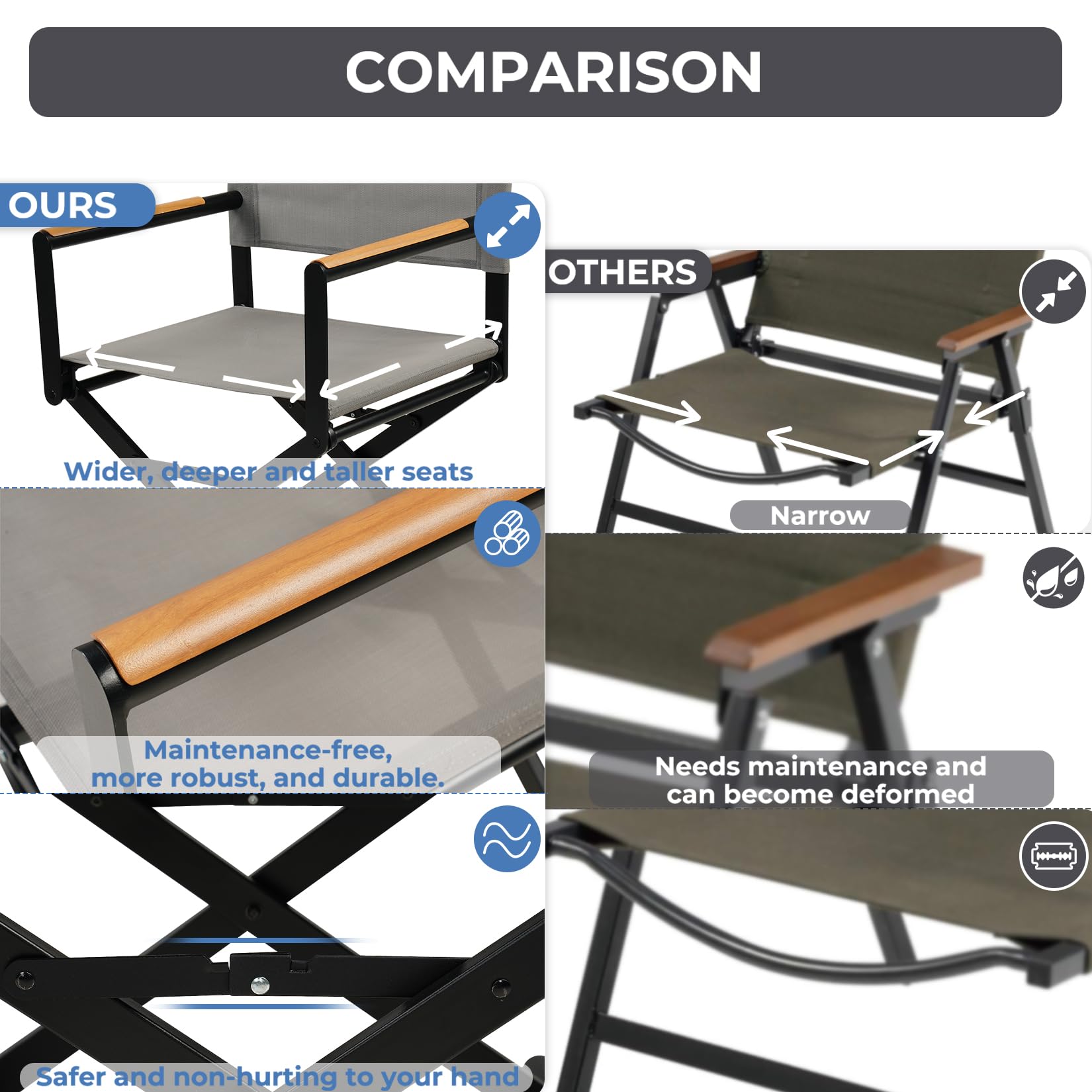 Grand patio 7-Piece Outdoor Dining Set, 6 Extra-Wide Foldable Chairs & 1 Extendable Table, UV-Resistant Mesh Patio Furniture Set, Wood Grain Tabletop for Garden, Yard and Terrace, Black