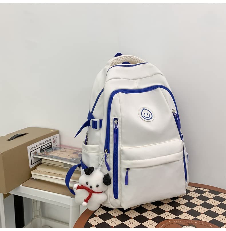 KFTHKOR Kawaii Backpack,Girl Backpack With,Junior Backpack,Middle School Student Schoolbag (White Blue)