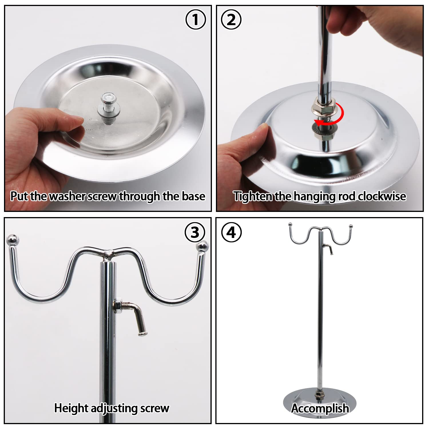 GGOUPTY Handbag Display Stand Adjustable Height Metal Purse Holder 2 PCS Double Hook Purse Hanging Rack Jewelry Metal Stand for Display