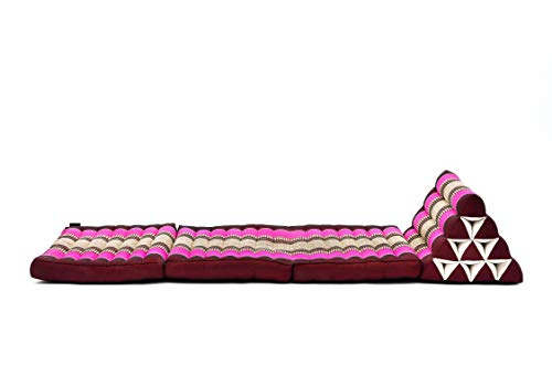 Leewadee 3-Fold Mat with Triangle Cushion β Comfortable TV Pillow, Foldable Mattress with Cushion Made of Eco-Friendly Kapok, 67 x 21 inches, Auburn Pink