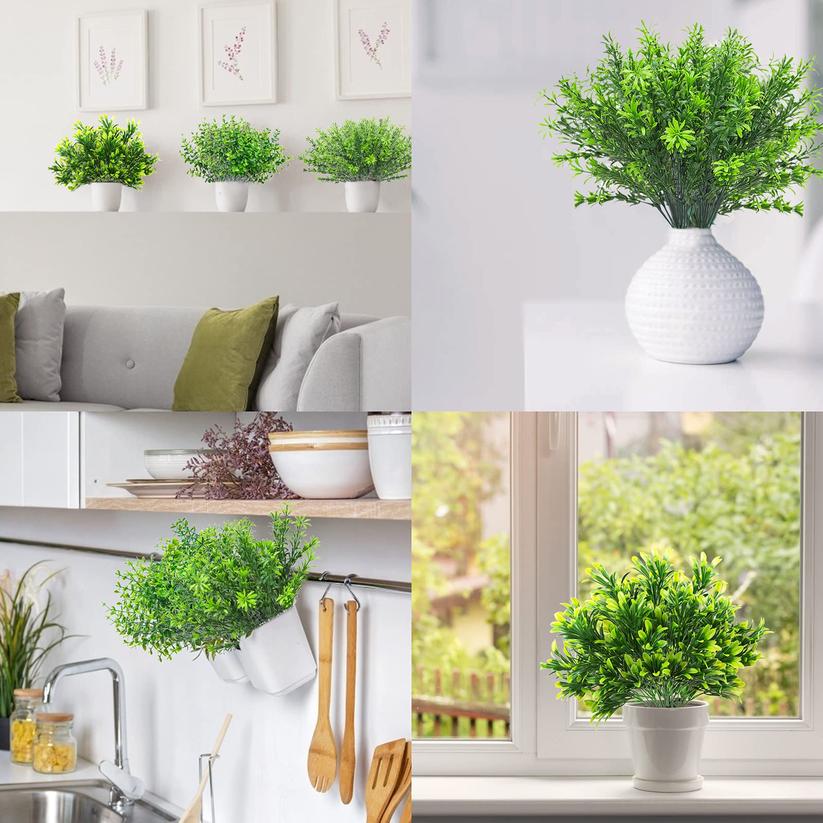 Ouddy Decor 6 Bundles Artificial Greenery Stems Mixed Fake Plastic Plants Eucalyptus Rosemary Faux Magnolia for Outdoor Indoor Garden Home Window Box Decor