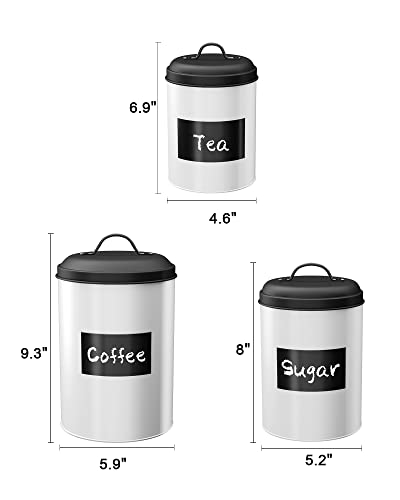 LF LIKEFAIR Farmhouse Kitchen Canisters Set of 3,Food Storage Containers for Home Kitchen, Tea, Herbs, Sugar, Salt, Coffee, Flour, Herbs (White & Black)