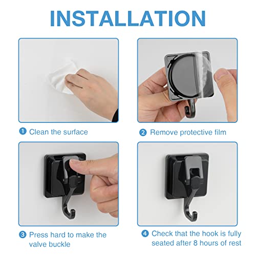 Khdrvok Heavy Duty Vacuum Square Cup Hook, Easy to Install and Remove, Black- Plated Plished Super Suction for Kitchen, Bathroom and Restroom, 2Pack