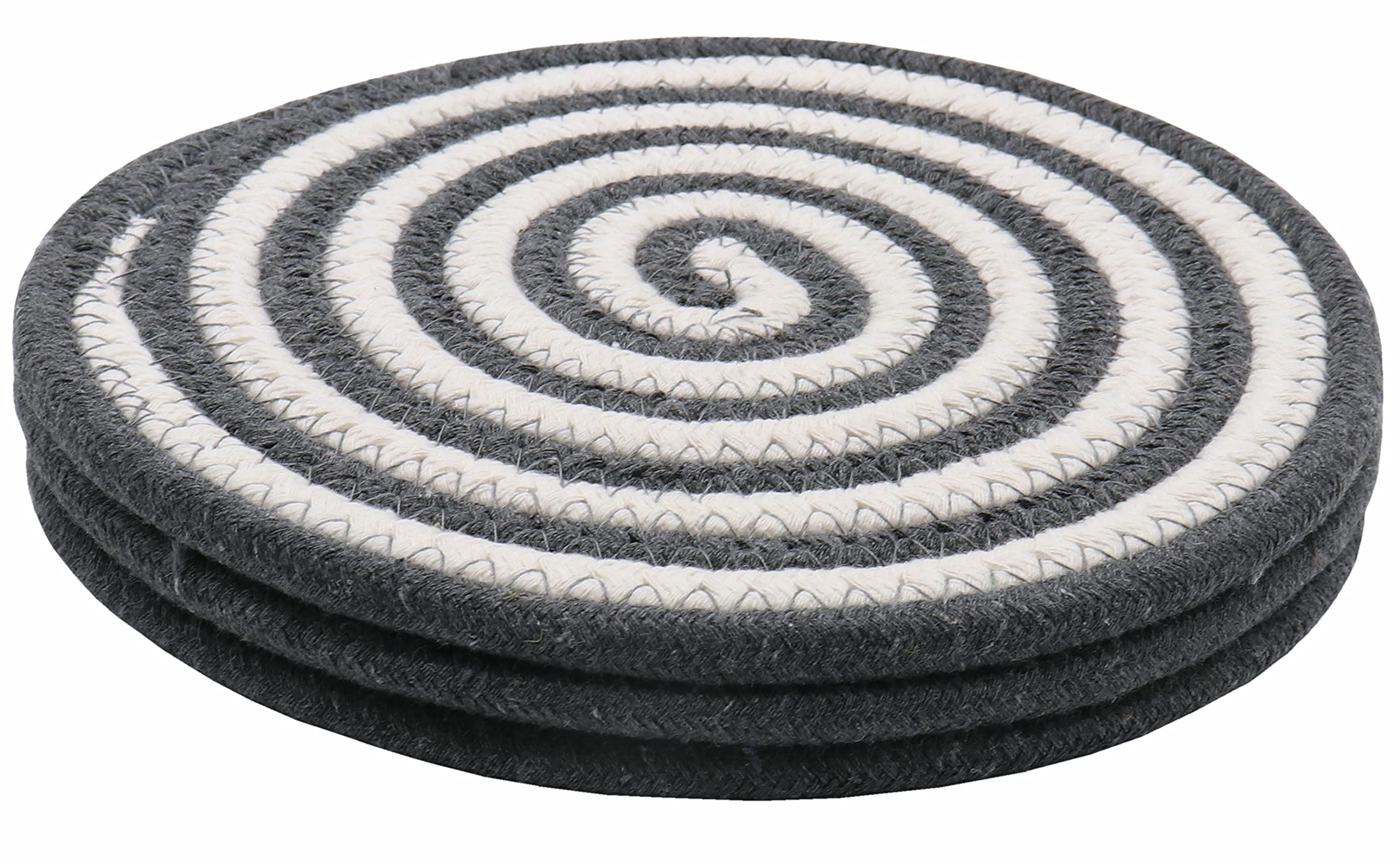 Cotton Pot Holders Hot Pads for Kitchen Heat Resistant, Thread Weave Trivet Multipurpose Pot Holder by Diameter 7 Inches, Color Matching Potholders Set of 3 (Dark Grey)