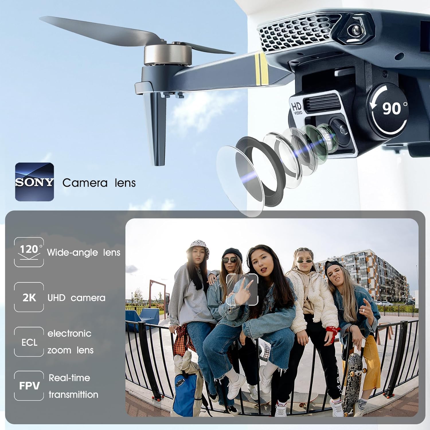 Brushless Super Endurance Foldable Drone with Camera for Beginners–60+ min Flight Time, WiFi FPV Quadcopter with 120°Wide-Angle 2K HD Camera, Brushless Motor, Auto Hover, Follow Me (3 Batteries)