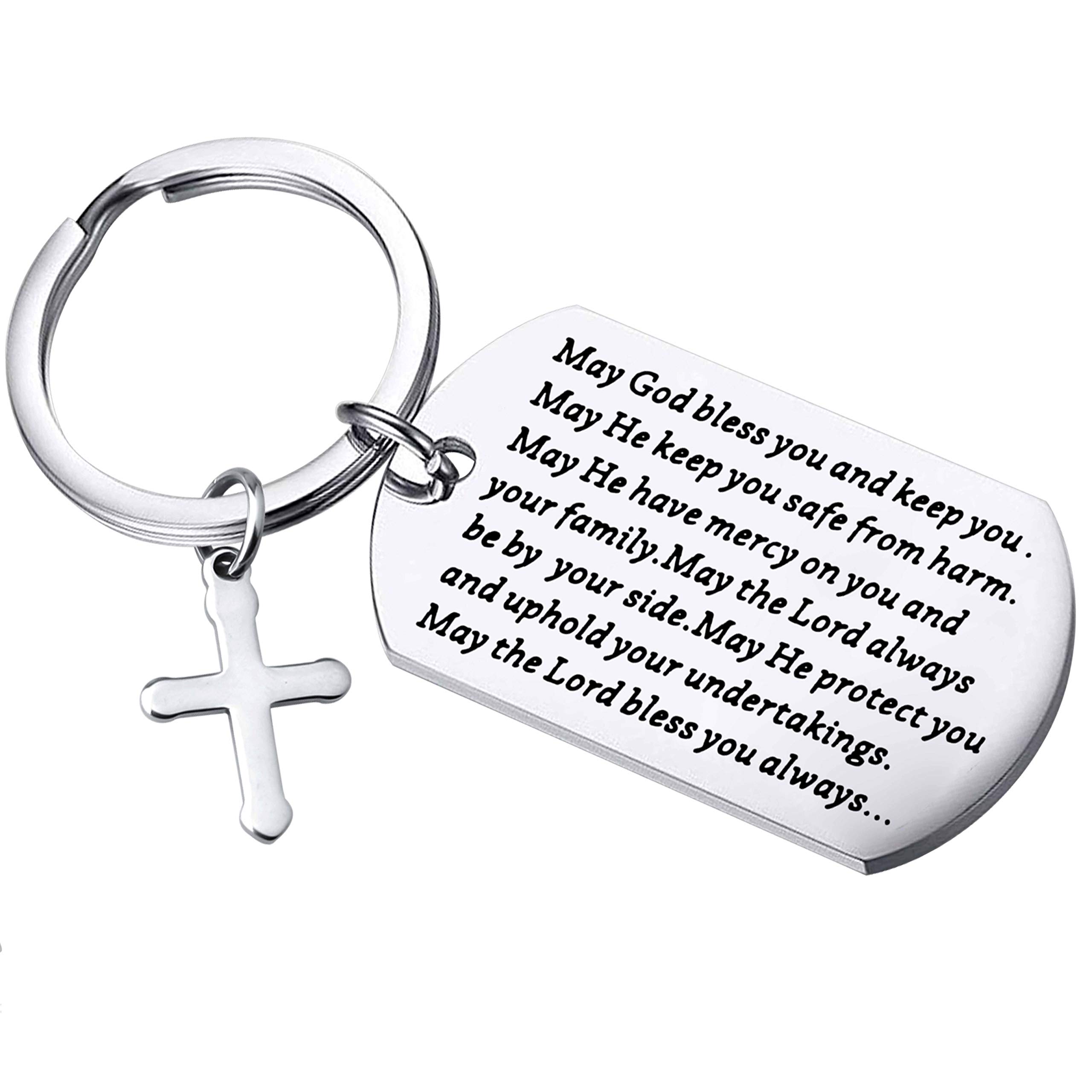 Christian Gifts Bible Verse Keychain May God Bless And Keep You Always Religious Jewelry Scripture Gifts (silver)