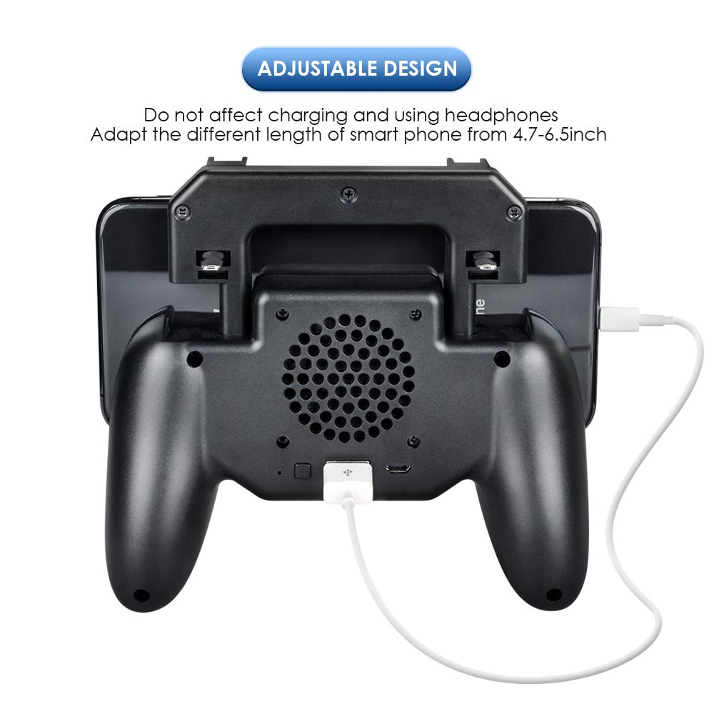Qoosea Mobile Controller with 4000mAh Battery Power Bank Cooling Fan Mobile Controller L1R1 Game Trigger Joystick Gamepad Grip Remote for PUBG/Knives Out/Free Fire for Android iOS Phone 4.5-6.5"
