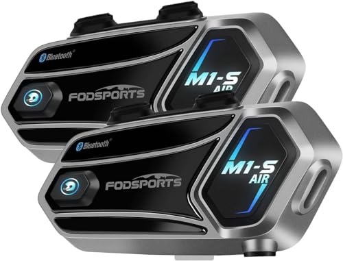FODSPORTS 2 Way Motorcycle Bluetooth Communication System Share Music 3 Music Effect M1S-AIR Universal Helmet Intercom Headset CVC Noise Cancellation USB-C 5.0 Motorbike Interphone (2 Pack)