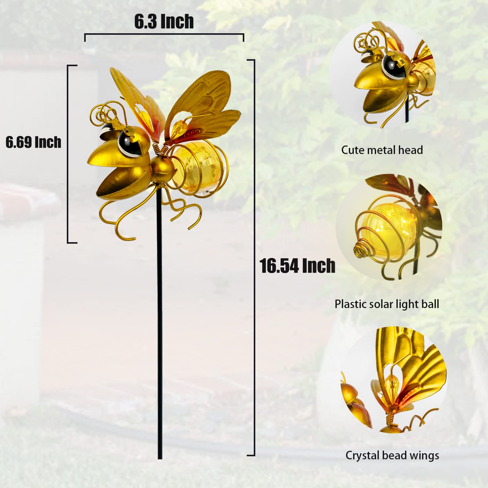 VEWOSTAR Outdoor Solar Pathway Light 2 Pack Metal Bee Decor Solar Light for Garden Yard Art