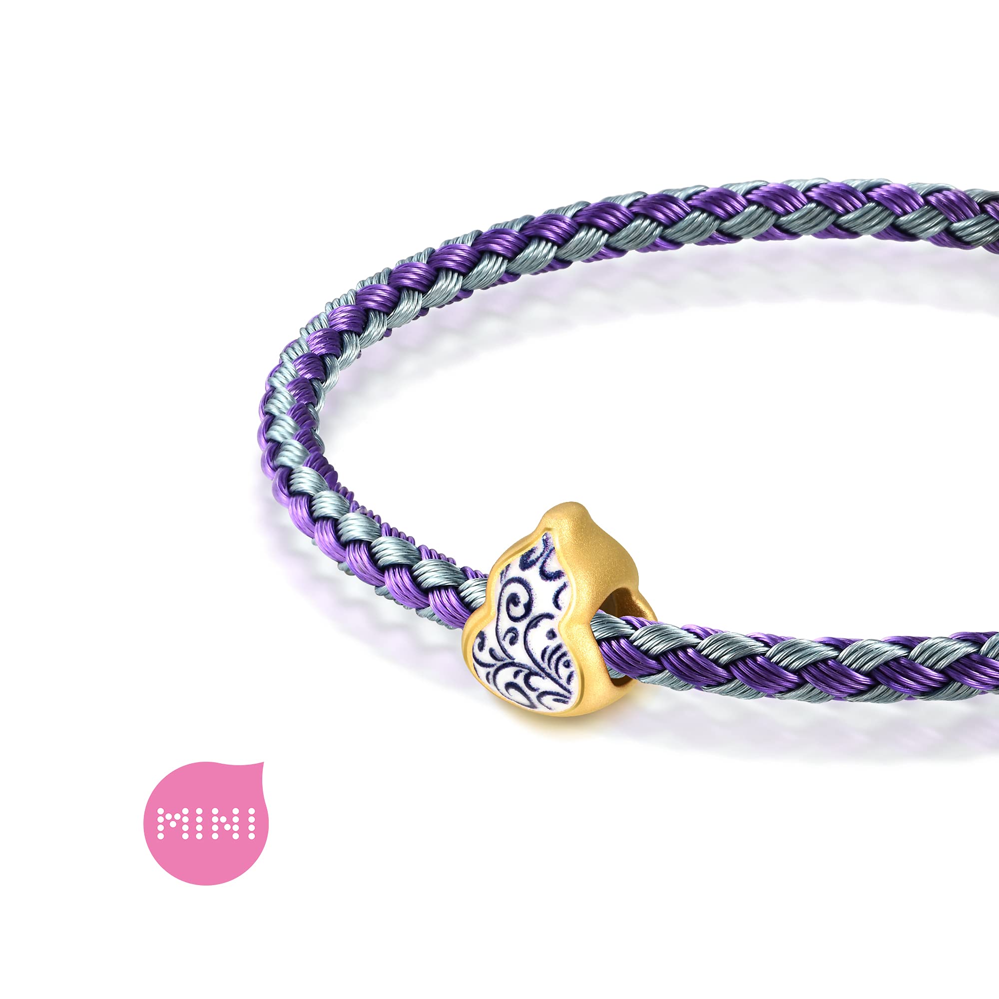 CHOW SANG SANG 999 24K Solid Gold Blue and White Porcelain Mini Charm Bracelet for Women 92527C
