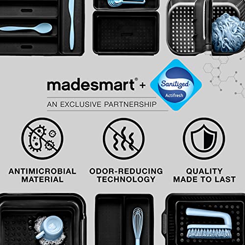madesmart Premium Antimicrobial Clear Soft Grip Mini Silverware Tray Non-Slip Kitchen Drawer, 5 Compartments, Multi-Purpose Home Organization, EPA Certified, Carbon