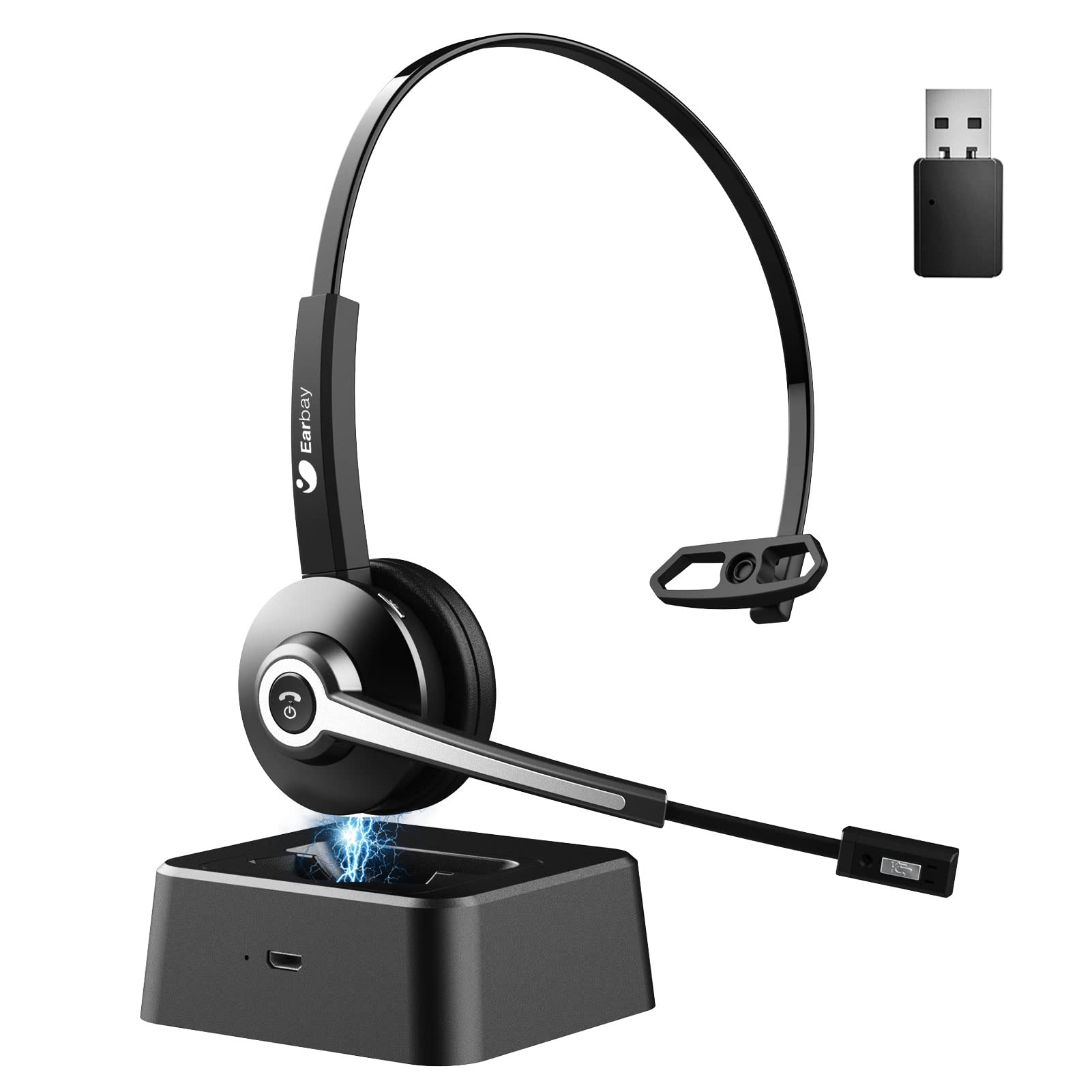 Earbay Wireless Headset, Bluetooth Headset with Microphone Noise Cancelling & Mute, Wireless Headphones with 28h Talk Time for Work,White Computer Headset for Office Skype Zoom Call Center
