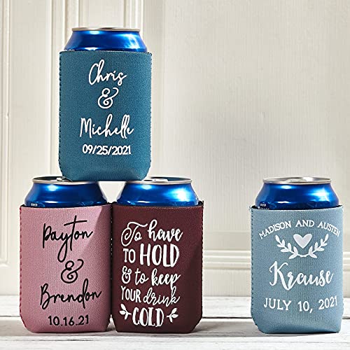 Customized Wedding Can Coolers Personalized Wedding Favors Monogram Can Holders (Custom – Assorted, 100 can Cooler)