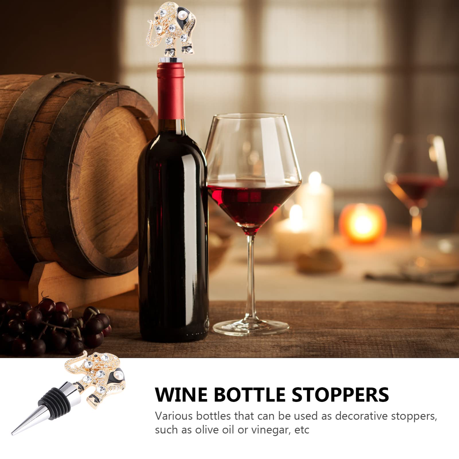 DOITOOL Wine Bottle Stoppers For Glass Bottles Vacuum, Wine Stoppers For Wine Bottles Vacuum Seal Gem Pearls Elephant Animal For Wine& Beverage Plug, Set Of 2