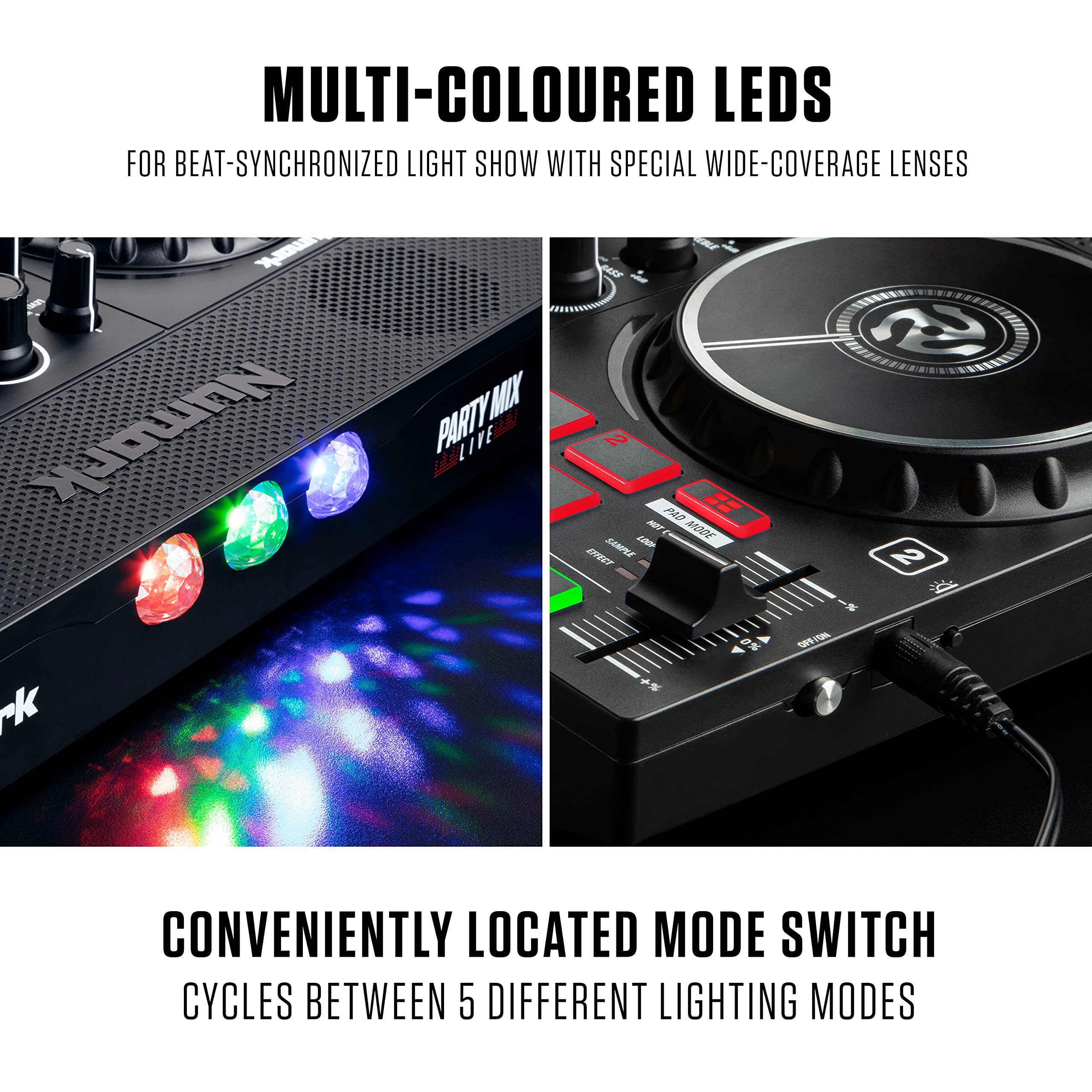 Numark Party Mix Live + HF125 - DJ Controller/Adults & Kids DJ Set with DJ Lights, DJ Speakers, DJ Mixer and Portable DJ Headphones