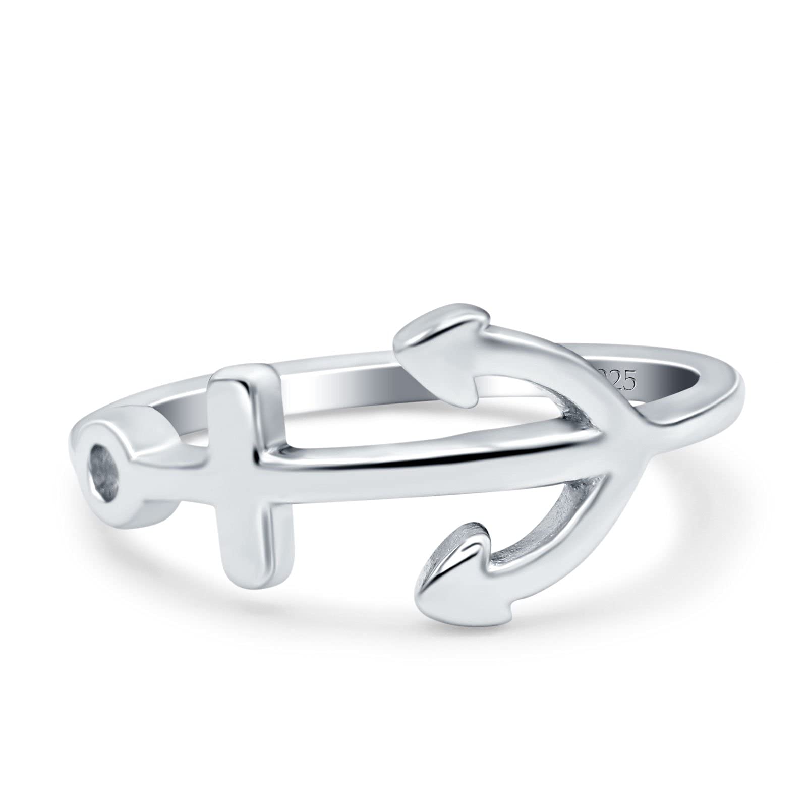 Blue Apple Co. Size-08 Anchor Band Rhodium Plated Statement Fashion Thumb Ring 925 Sterling Silver