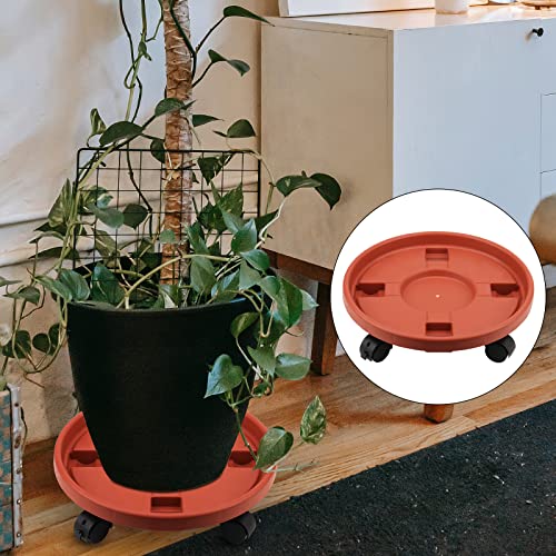 HOIGON 4 Pack 13 Inch Plant Caddy with Wheels, Drain Tube and Water Tray, Heavy Duty Plant Pallet Caddy, Round Rolling Plant Stand Flower Planter Pot Mover, Red