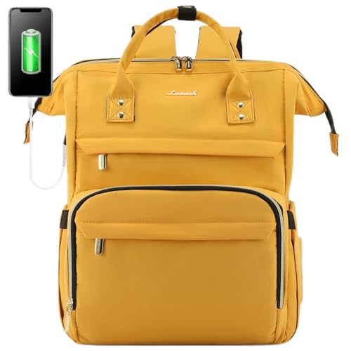 LOVEVOOK Laptop Backpack Women Teacher Backpack Nurse Bags, 15.6 Inch Womens Work Backpack Purse Waterproof Anti-theft Travel Back Pack with USB Charging Port (Yellow)