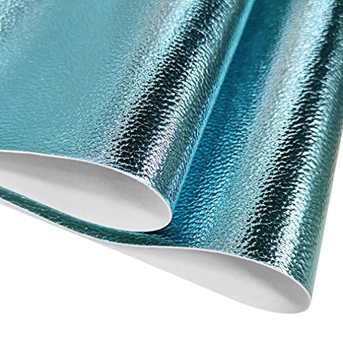 HYANG Metal Lychee Embossed Sky Blue Faux Leather Sheets 1 Rolls 12"X53"(30cmX135cm),Faux Leather Very Suitable for Making Crafts, Leather Earrings, Bows,Handbag,Sewing