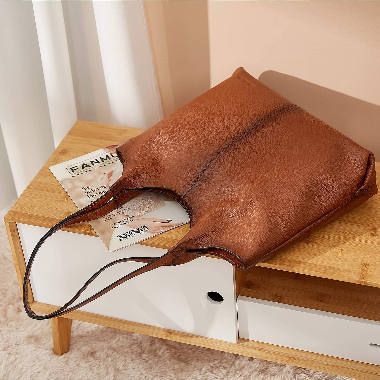 BOSTANTEN Women Handbags Designer Shoulder Tote Bag Soft Genuine Leather Purse Bundle with Women Leather Wallet RFID Blocking Small Bifold Wallet