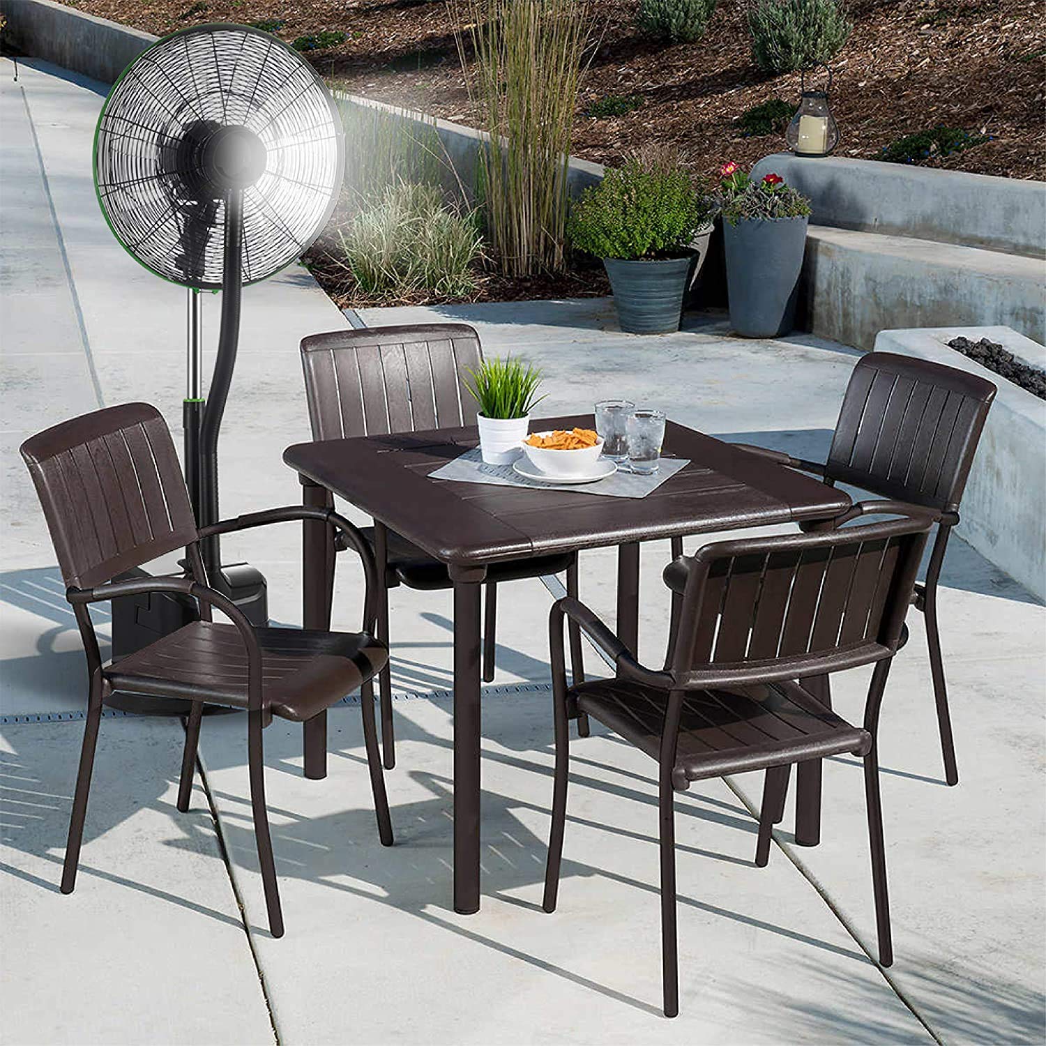 Simple Deluxe 18 Inch Misting fan Adjustable height Oscillating Cooling Pedestal fan with Remote Control, Ideal for Backyards, Patios and More, Black