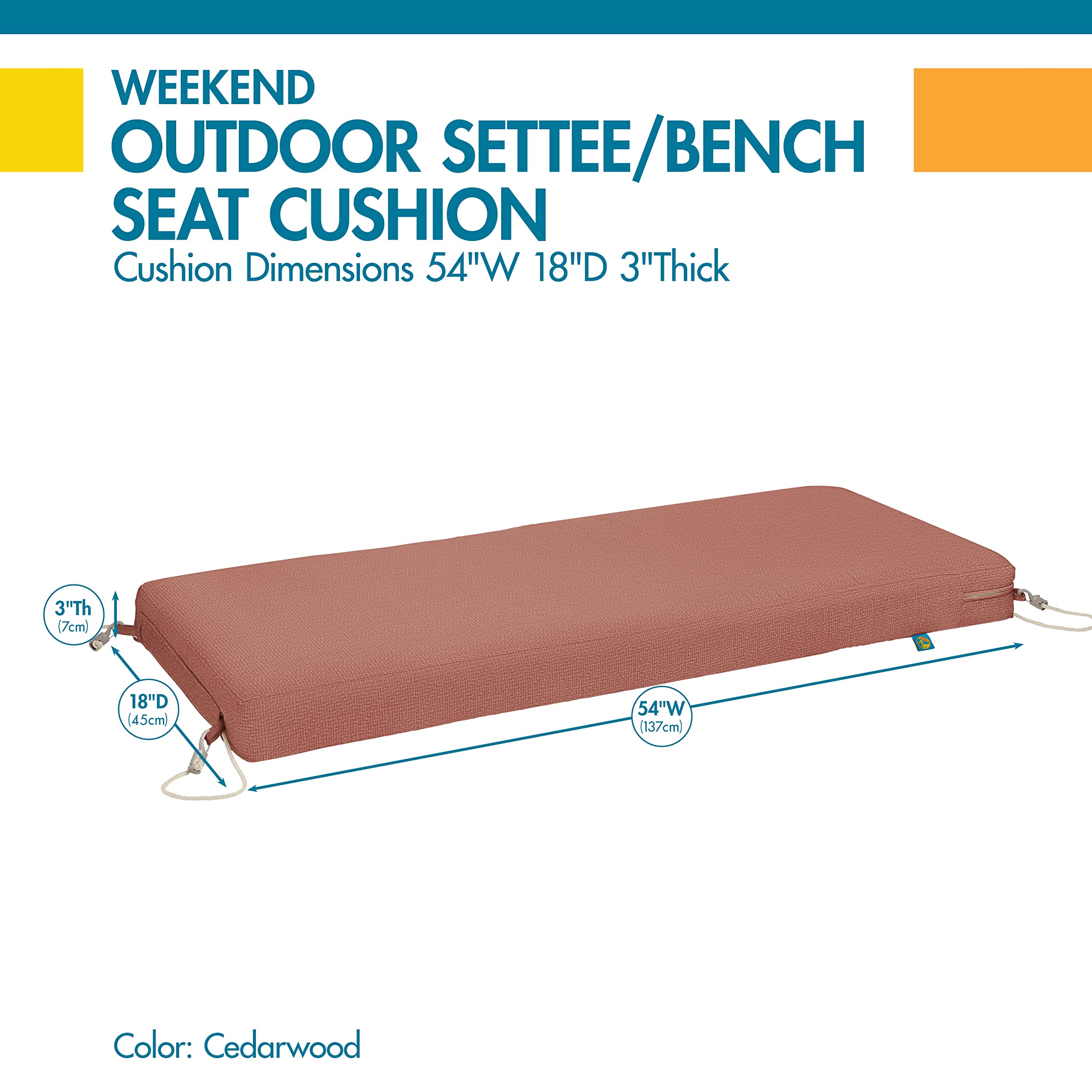 Duck Covers Weekend Water-Resistant Outdoor Bench Cushion, 54 x 18 x 3 Inch, Cedarwood, Patio Furniture Cushions