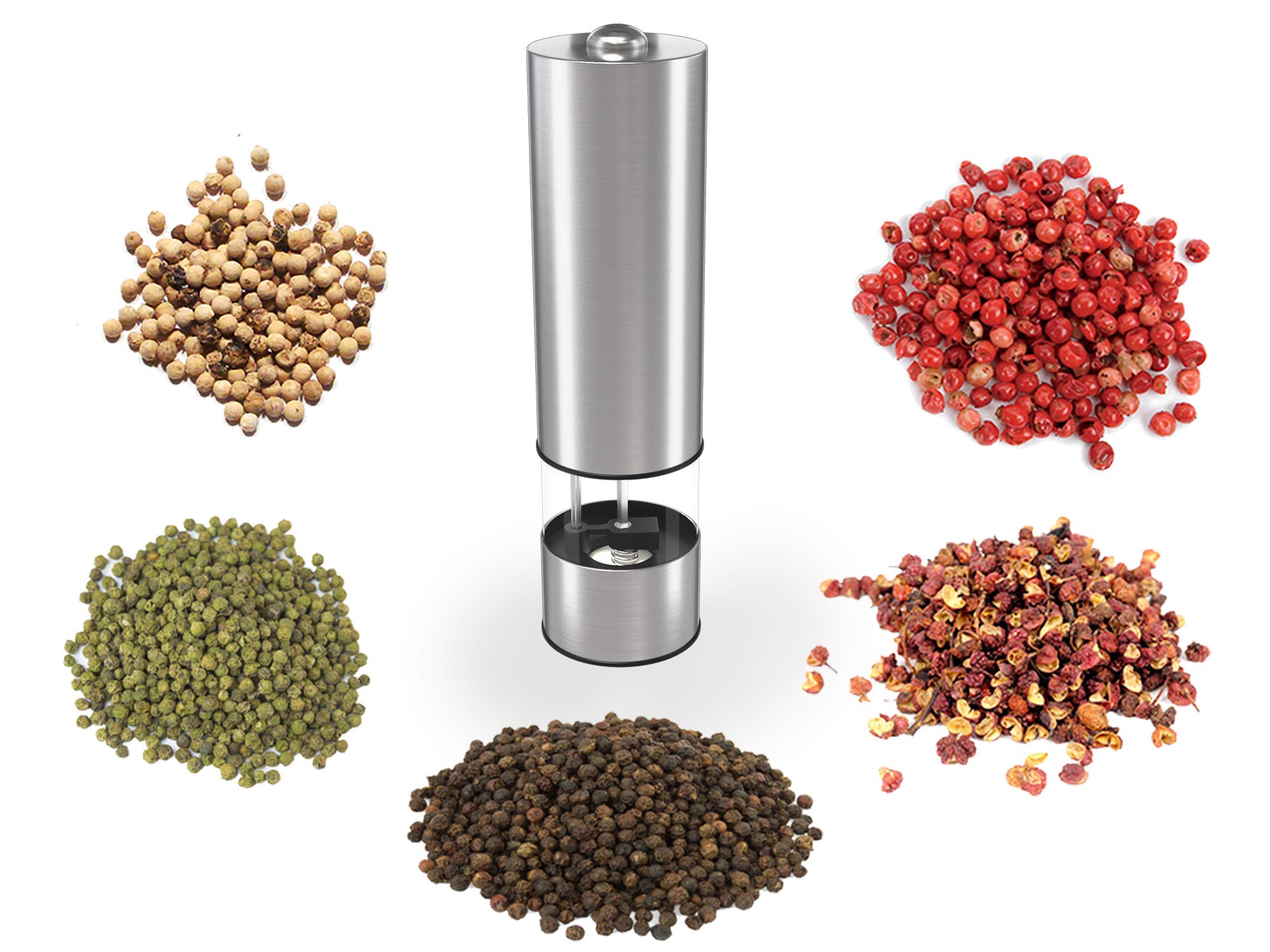 Electric Pepper Grinder or Salt Grinder β Battery Operated Automatic Spice Grinder - Pepper Mill with Light and Adjustable Ceramic Grinder by Velvastar