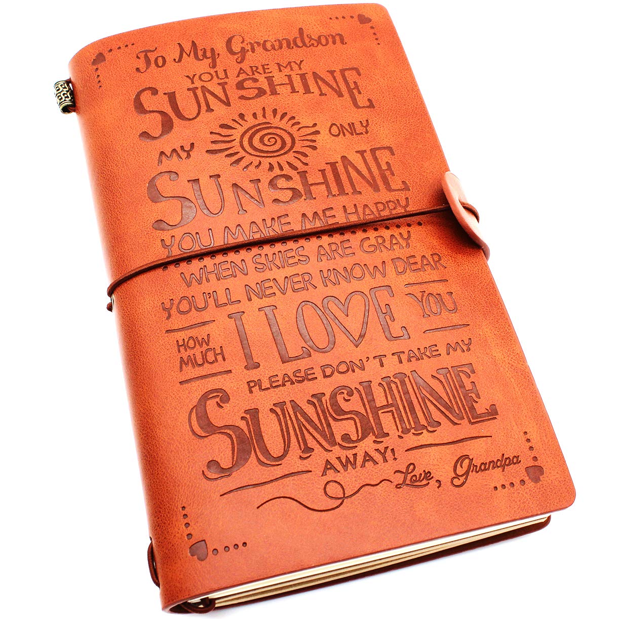 Leather Journal – Gifts from Grandpa to Grandson, Birthday, Holiday, Christmas, New Year – 1 Set (sunshine)