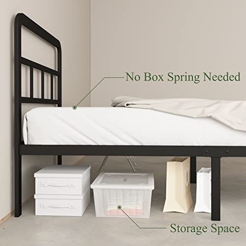 Maenizi Twin XL Bed Frame with Headboard, 14 Inch Twin XL Bed Frames No Box Spring Needed Support Up to 2500 lbs, Noise Free, Easy Assembely, Black