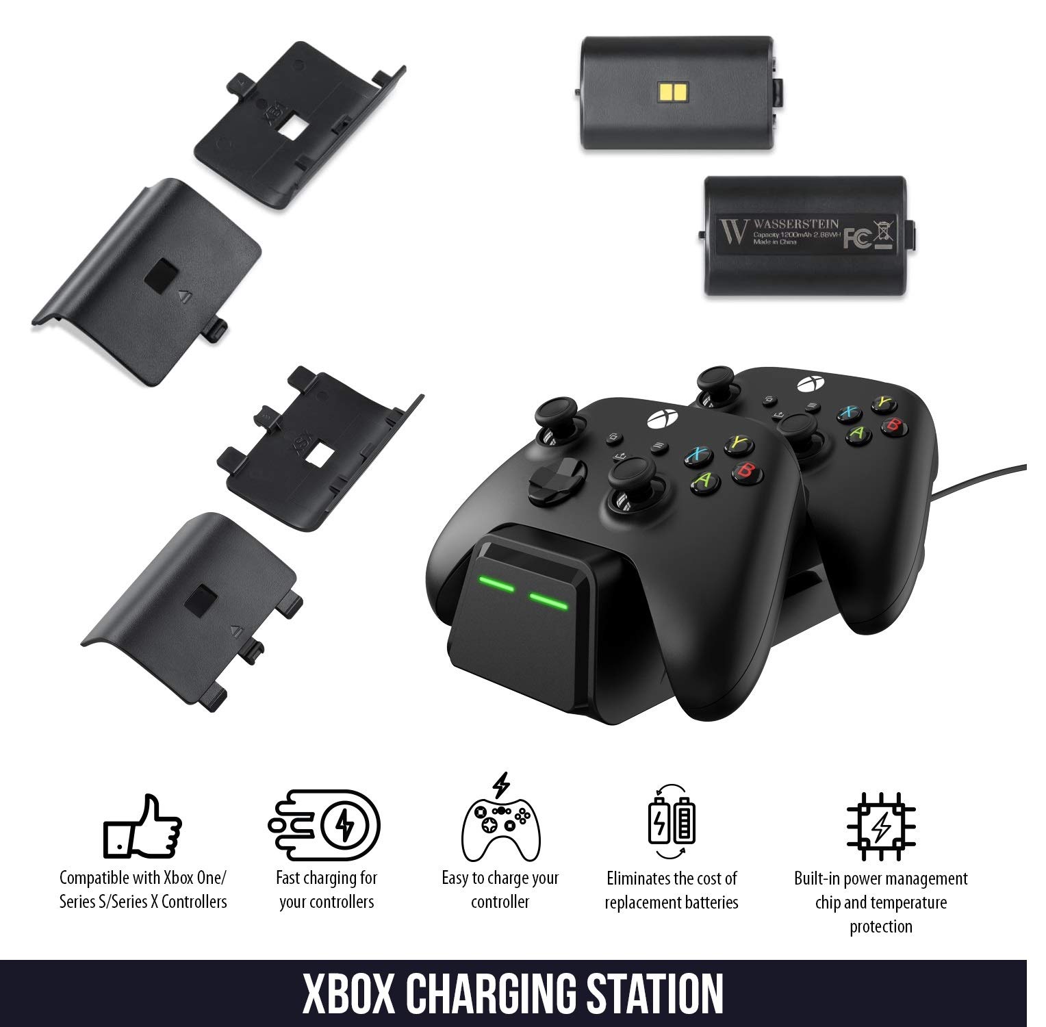 Wasserstein Controller Charging Station Compatible with Microsoft Xbox Wireless Controller 2020 Model & 2016 Model (Xbox Series X, Xbox Series S, & Xbox One) - Make Your Gaming Experience Convenient