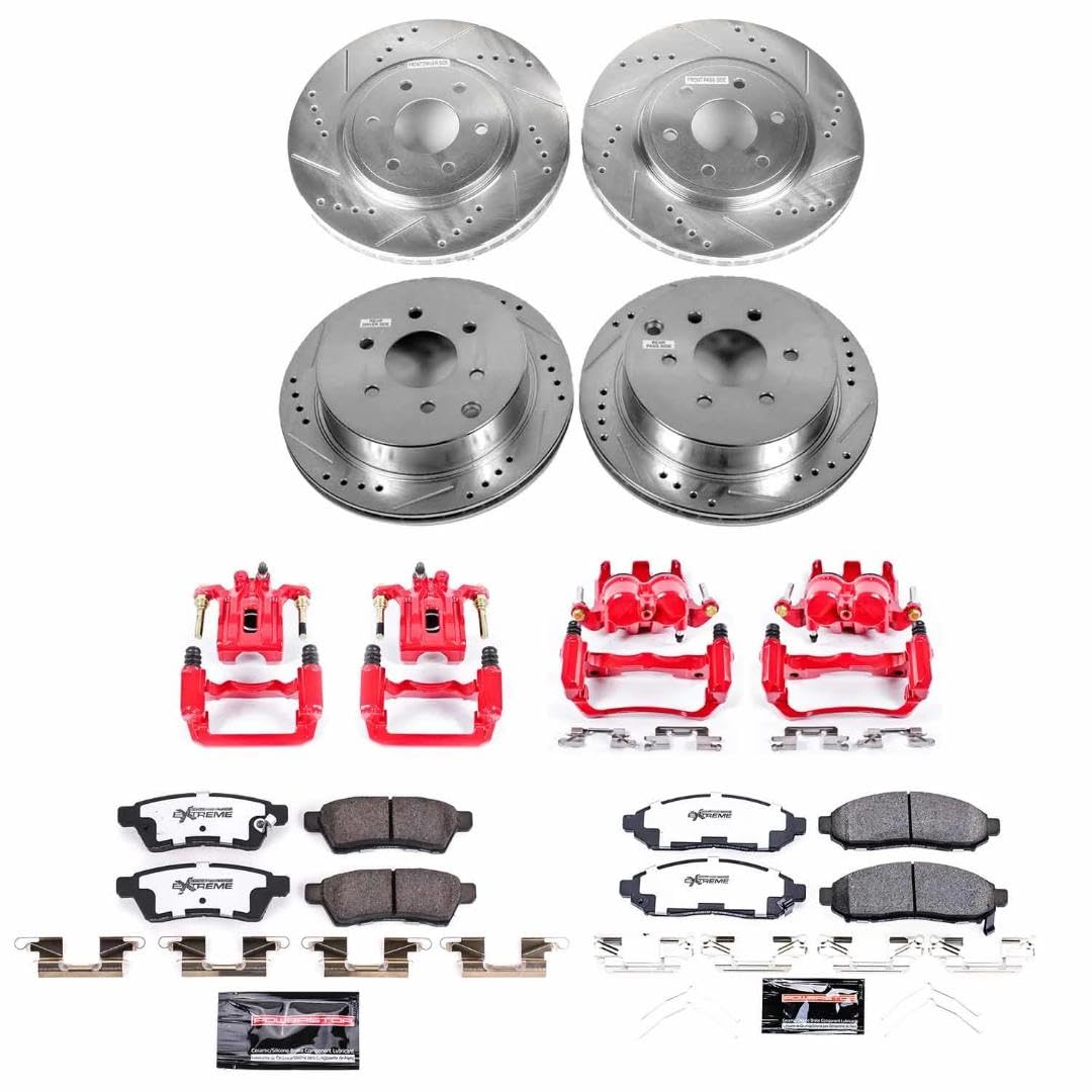 Power Stop KC8358-36, Z36 Truck & Tow Front and Rear Caliper Kit-Rotors, Brake Pads, Calipers For Nissan Frontier 2016-2022 [Model Specific]