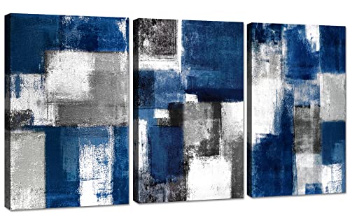 qorvami Blue and Gray Abstract Wall Art for Living Room Wall Decor Modern Paintings Canvas Prints Framed Art Ready To Hang for Bathroom Bedroom Office Decor Artwork Print Size:12x16 inch x 3 Piece