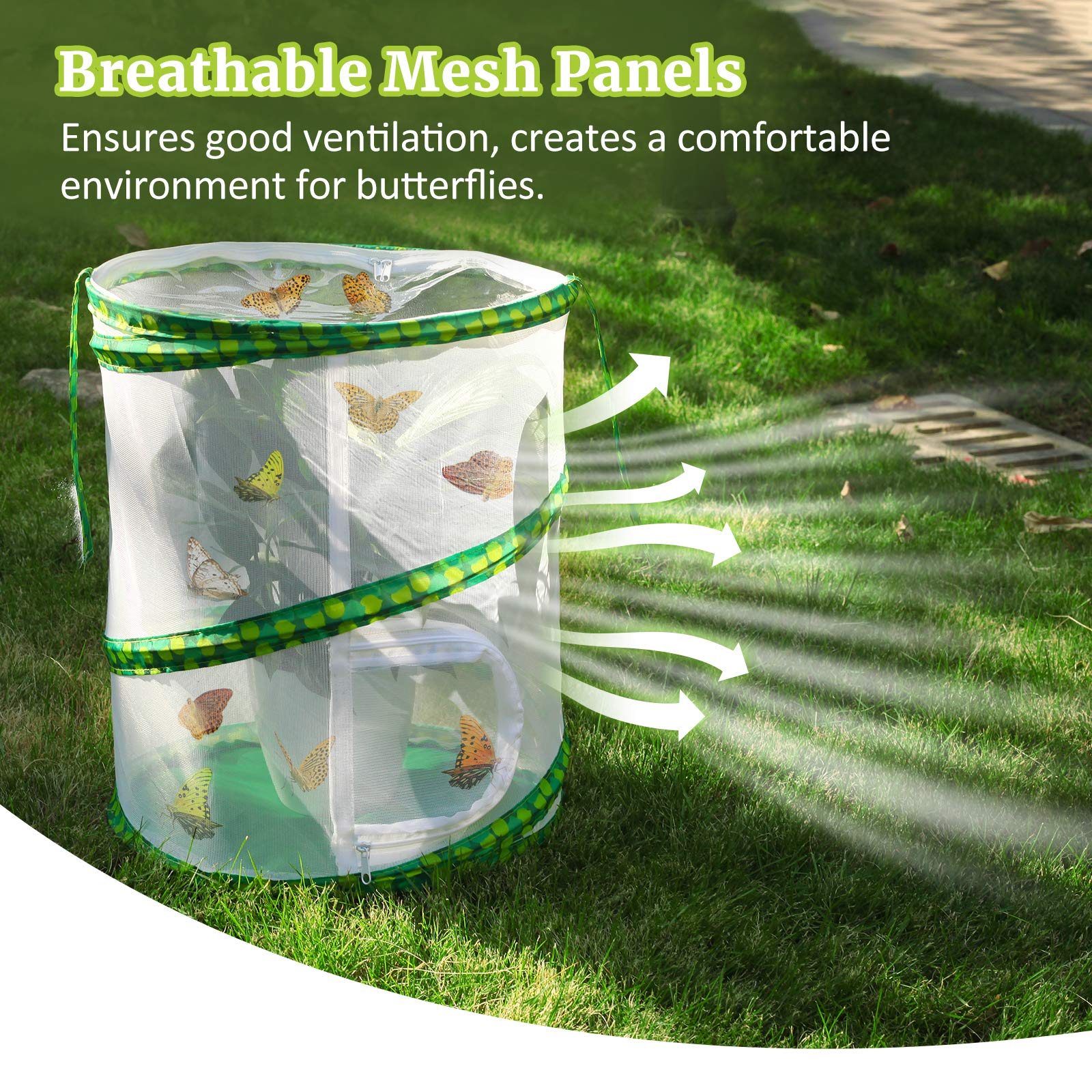 Briteree Butterfly Habitat Cage for Kids, Include Quick Start Guide Manual, Pop Up 12 X 14 Inches, Unrestricted Clear Vision