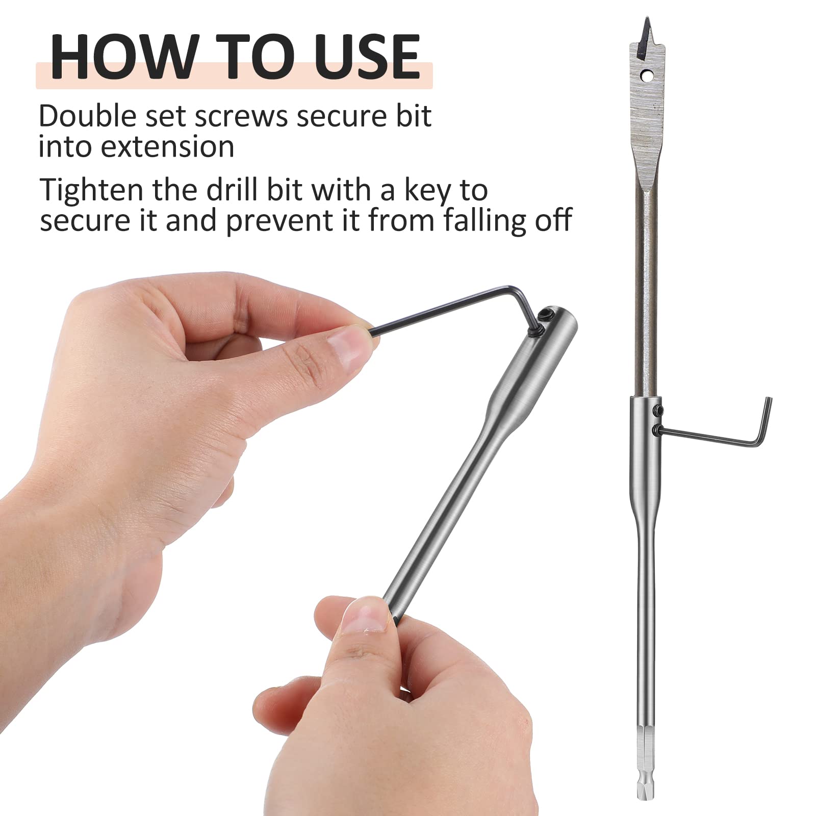 Drill Bit Extension 6, 12 Inch Drill Bit Set Wood Spade Bit Set High Carbon Steel Drill Bit Extender Drill Extension Bit Holder with Wrench Key for Wood Turners Construction Accessories (12)