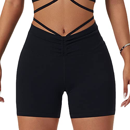 CATOO High Waist Patchwork Moisture Wicking Fitness Short Shorts Machine Washable Yoga Shorts For Running (XL)