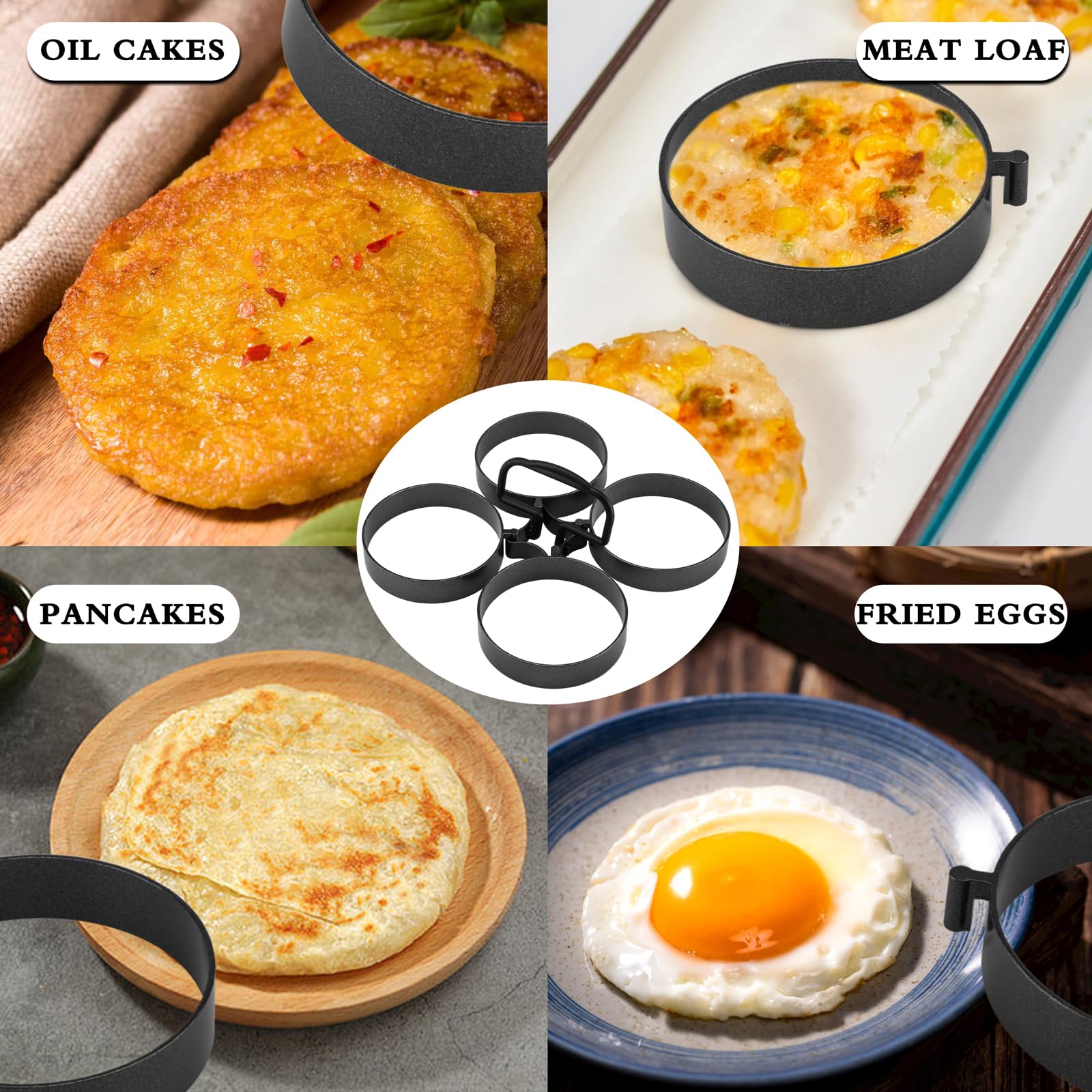 Egg Ring Stainless Steel 4-ring Set for Frying Eggs Omelets Breakfast Cooking Mold (Round)