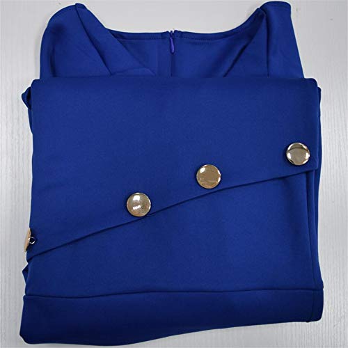 Lrady Women's Deep V Neck Casual Work Bodycon Long Sleeve Party Pencil Midi Dress, Blue, Large