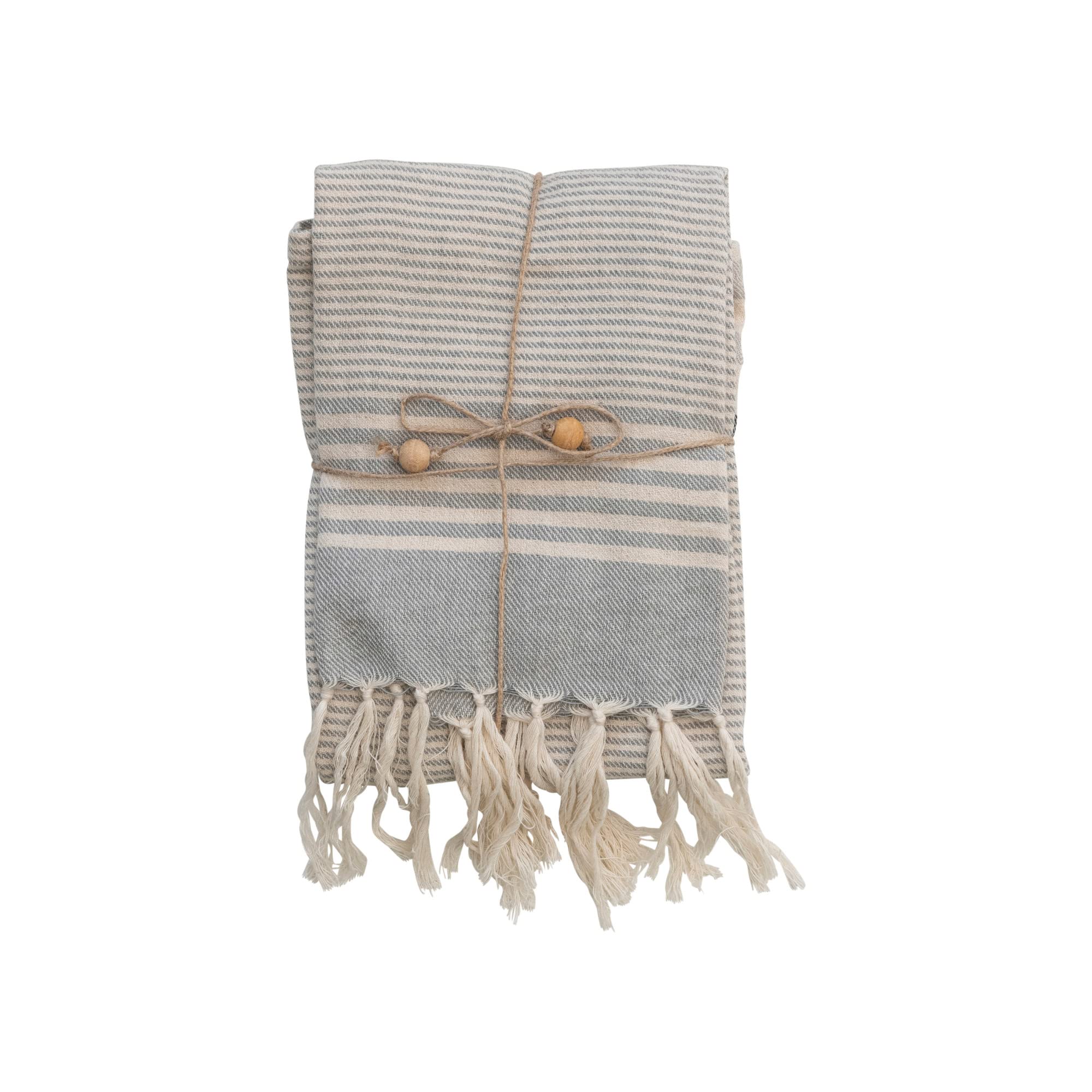 Creative Co-Op Cotton Stripes and Fringe, Set of 3 Styles Tea Towel, Multi