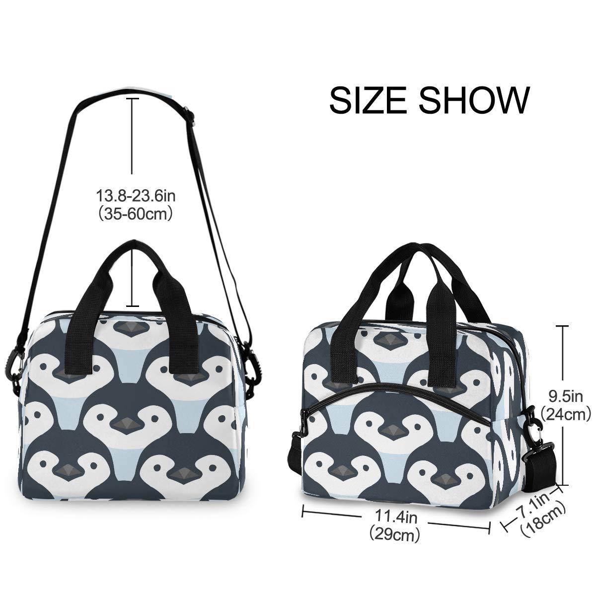 Cute Animal Penguin Pattern Lunch Bags for Women Insulated Reusable Lunch Tote Holder Lunch Cooler Bag Lunch Box with Shoulder Strap for Men Kid Girl