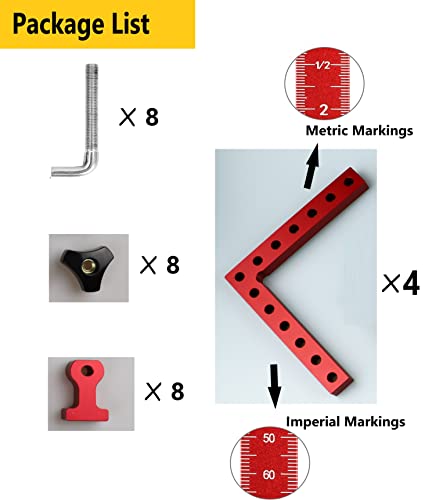 Domybear 90 Degree Positioning Squares Right Angle Clamps for Woodworking Aluminium Corner Clamp Carpenter Clamping Tool for Picture Frame Box Cabinets Drawers 4 Pack 5.5"*5.5"