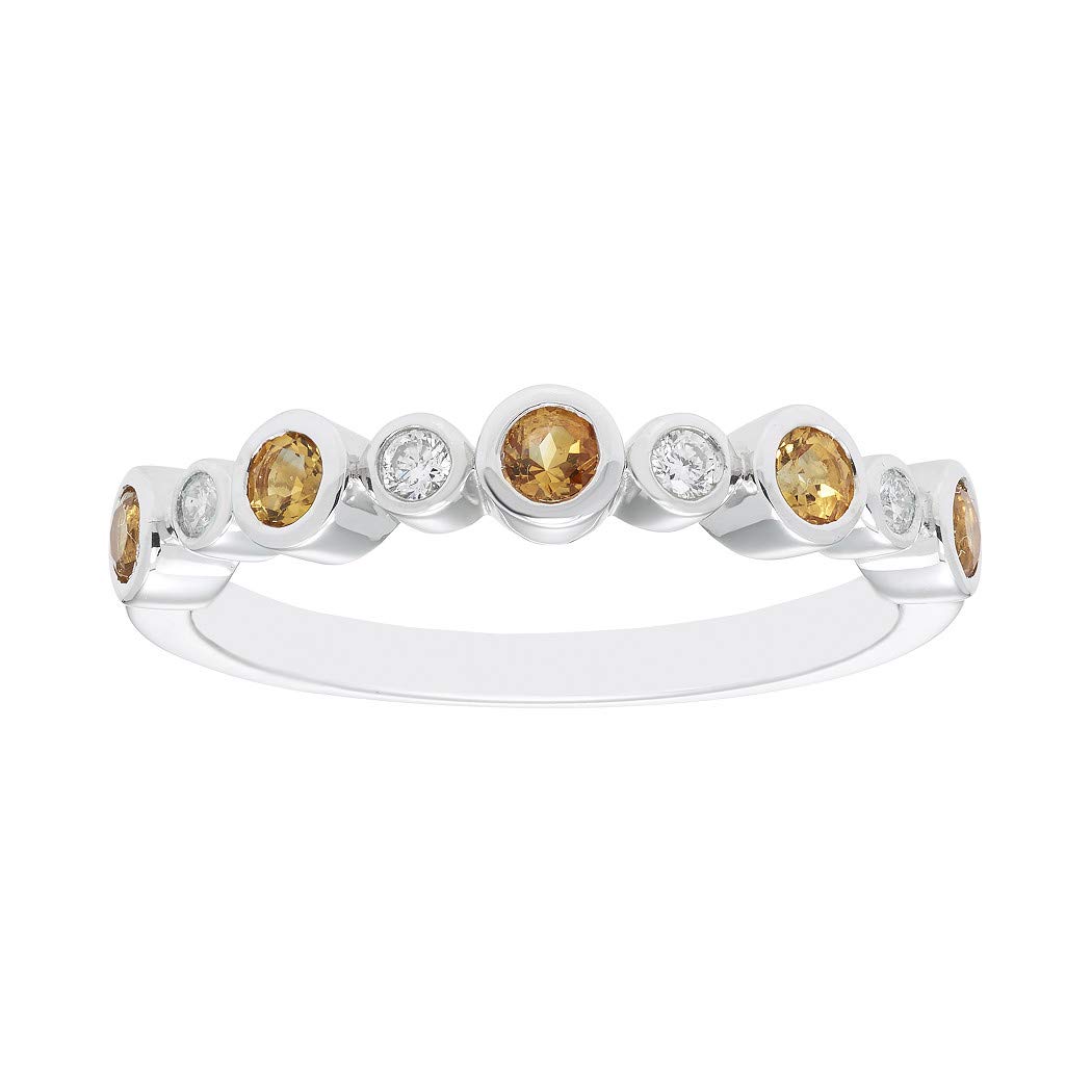 Boston Bay Diamonds .925 Sterling Silver 1/12 Cttw Diamond-Accented Natural Citrine Birthstone 9-Stone Bezel-Set Stacking Ring (I-J Color, I2-I3 Clarity) - Size 8