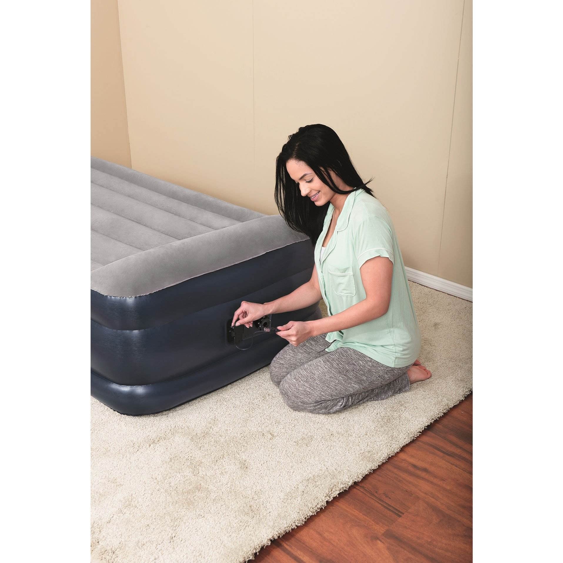 Bestway Tritech Inflatable Air Mattress 18 Inch Twin-Sized Bed with Built-in Air Pump, Storage Bag, and Repair Patch for a Single Person