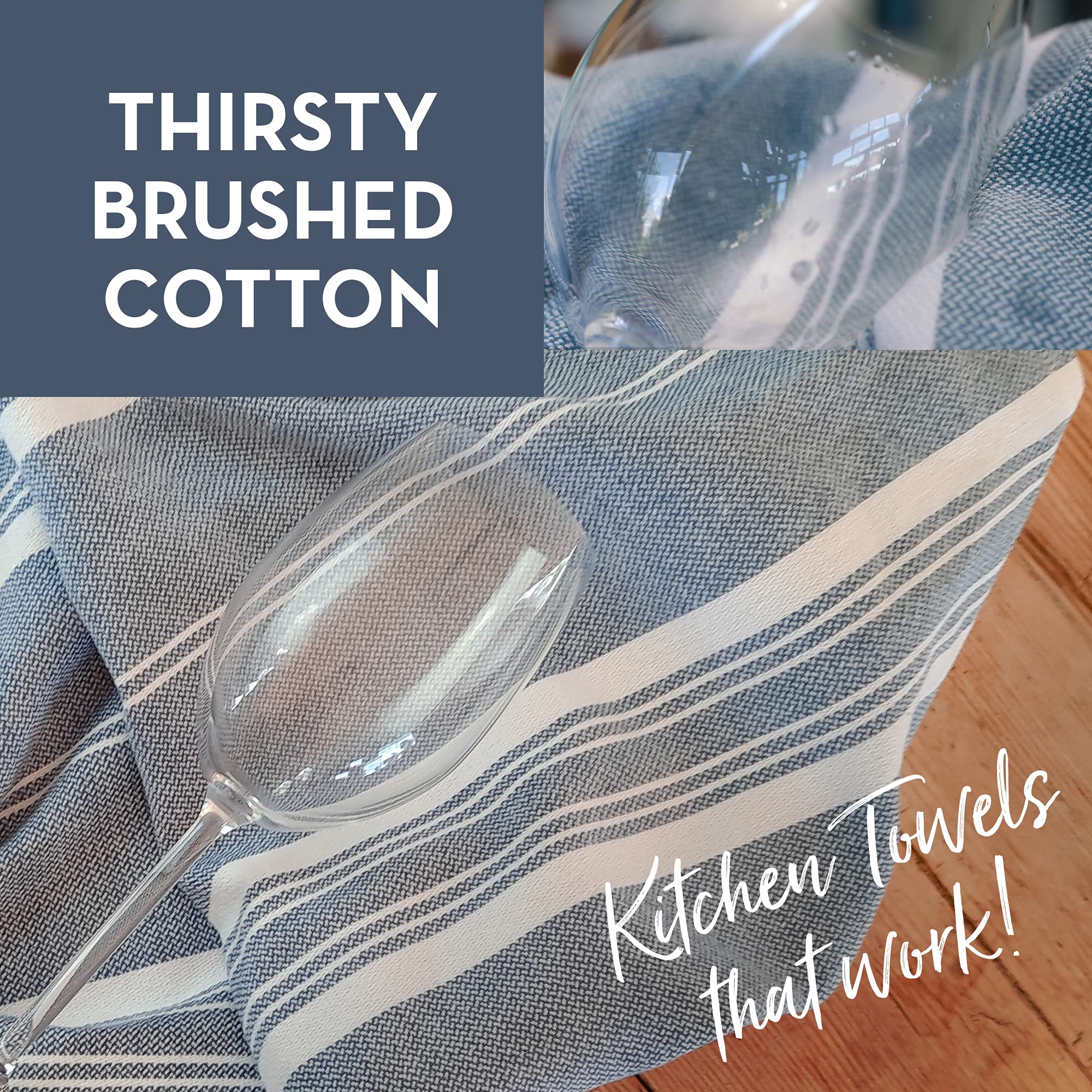 Country Trading Co. Big Thirsty Dish Towels - Organic Cotton Super Absorbent Kitchen Towels, Set of 4 β Soft Weave Machine Washable Tea Towels - 25β x 19β (Blue)