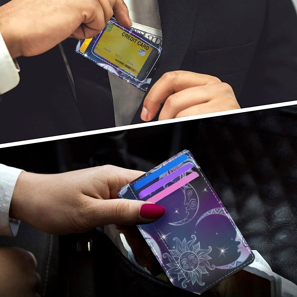 susiyo Sun Moon And Stars Slim Minimalist Wallets Rfid Blocking Card Wallets PU Leather Front Pocket Wallets for Men and Women