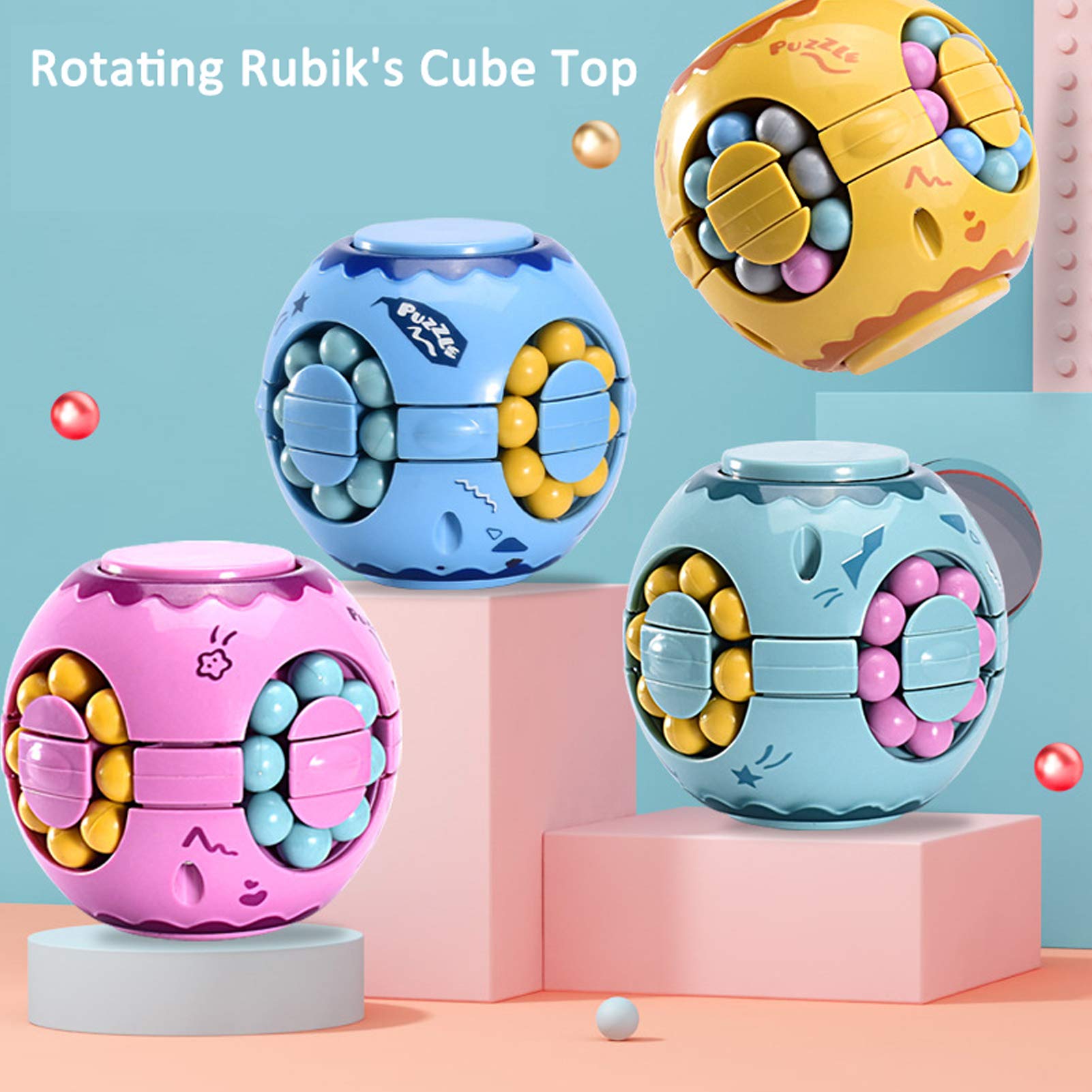 ODIKASO Rotating Magic Bean Cube Spinner Fidget Toy,Stress Relief Fidget Puzzles for Adults Kids,Anxiety Relief Learning & Education Toys,Puzzle Toys for Unisex-Children(Pink)