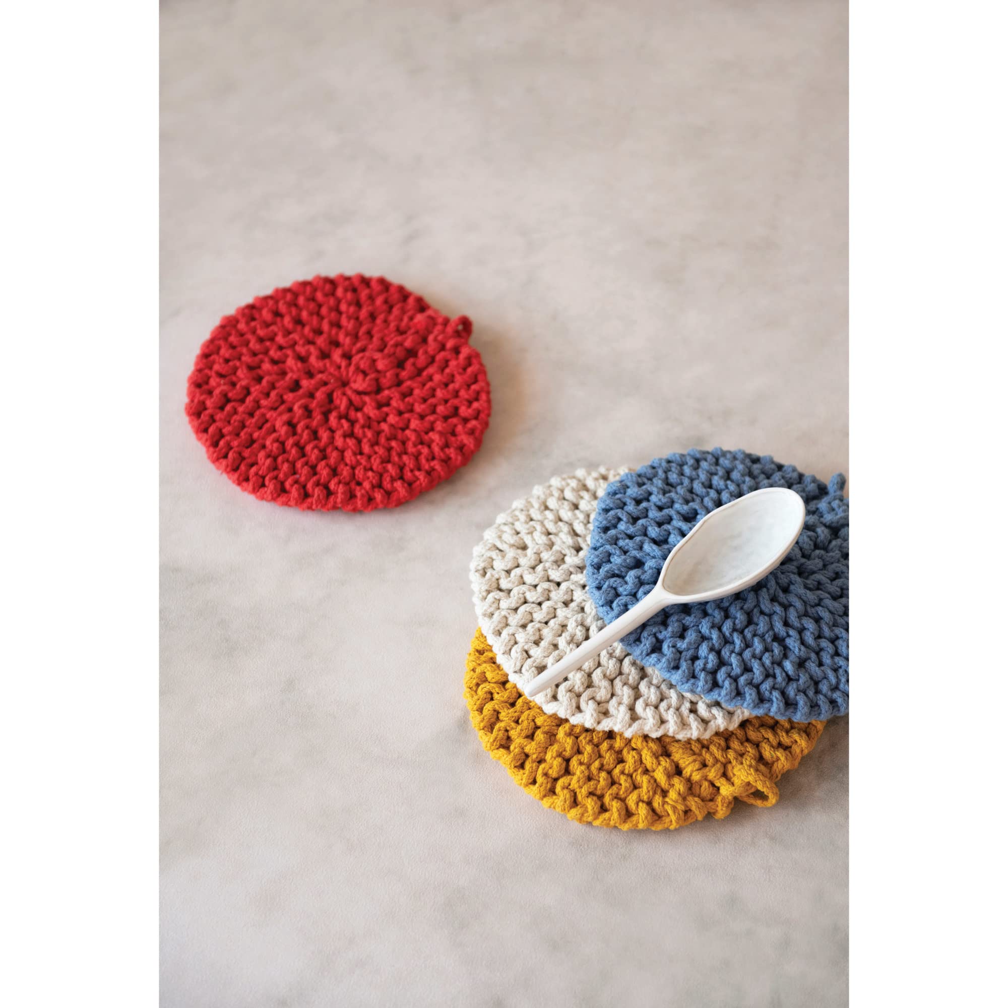 Creative Co-Op Cotton Crocheted, 4 Colors Pot Holders, 8" L x 8" W x 1" H, Multicolor
