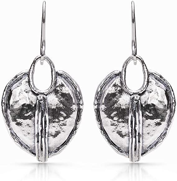 Joolala Paragon Hammered Sterling Silver Earrings – 925 Silver Paragon Hammered Drop Hang Easy Hook Dangling Earrings - Lightweight for Women