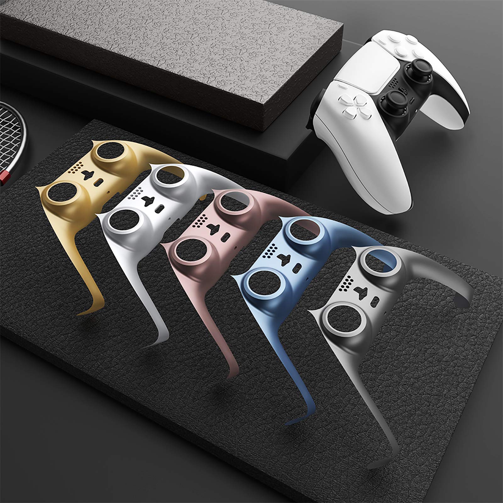 PS Five Controller Accessories, AKNES Customized Face Plates Replacement for PS Five Wireless Controller Accessories Decoration Shells Clip Cover DIY with 8PCS Thumb Stick Grips (Charcoal)'