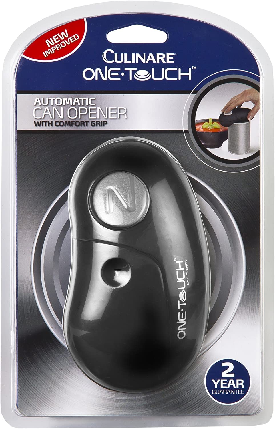 Culinare C50650 One Touch Electronic Tin Opener, Blackm, Plastic/Stainless Steel, Automatic Can Opener, Battery Operated/Hands-Free Use/Magnetic Lid Removal/Soft-Grip, Batteries Not Included, 12.5 cm