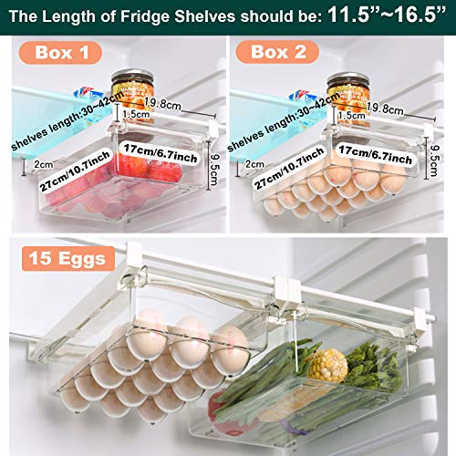 LALASTAR Fridge Drawer Organizer & Egg Holder For Refrigerator, Set of 2, Pull Out Refrigerator Storage Drawers for Fruits, Vegetable And Egg, Storage Containers Fit for Fridge Shelf Under 0.6"